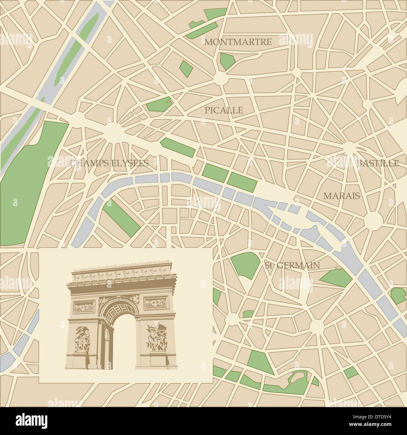 Map of the city of Paris and Triumphal arch Stock Photo - Alamy
