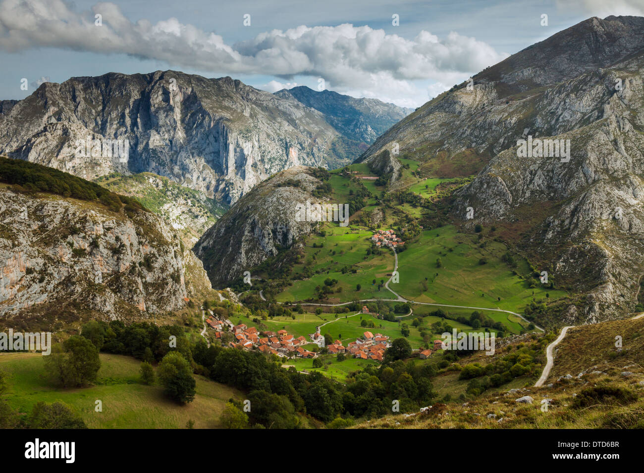 Mountain village of Beges (Bejes), Cantabria, northern Spain. Parque ...