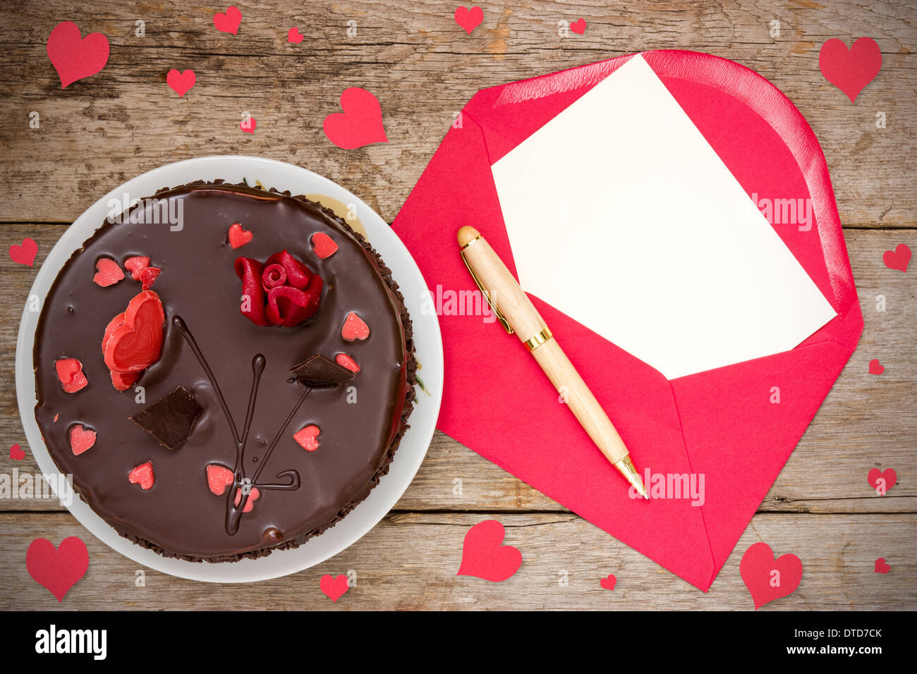 Chocolate cake and love letter for your own text Stock Photo - Alamy