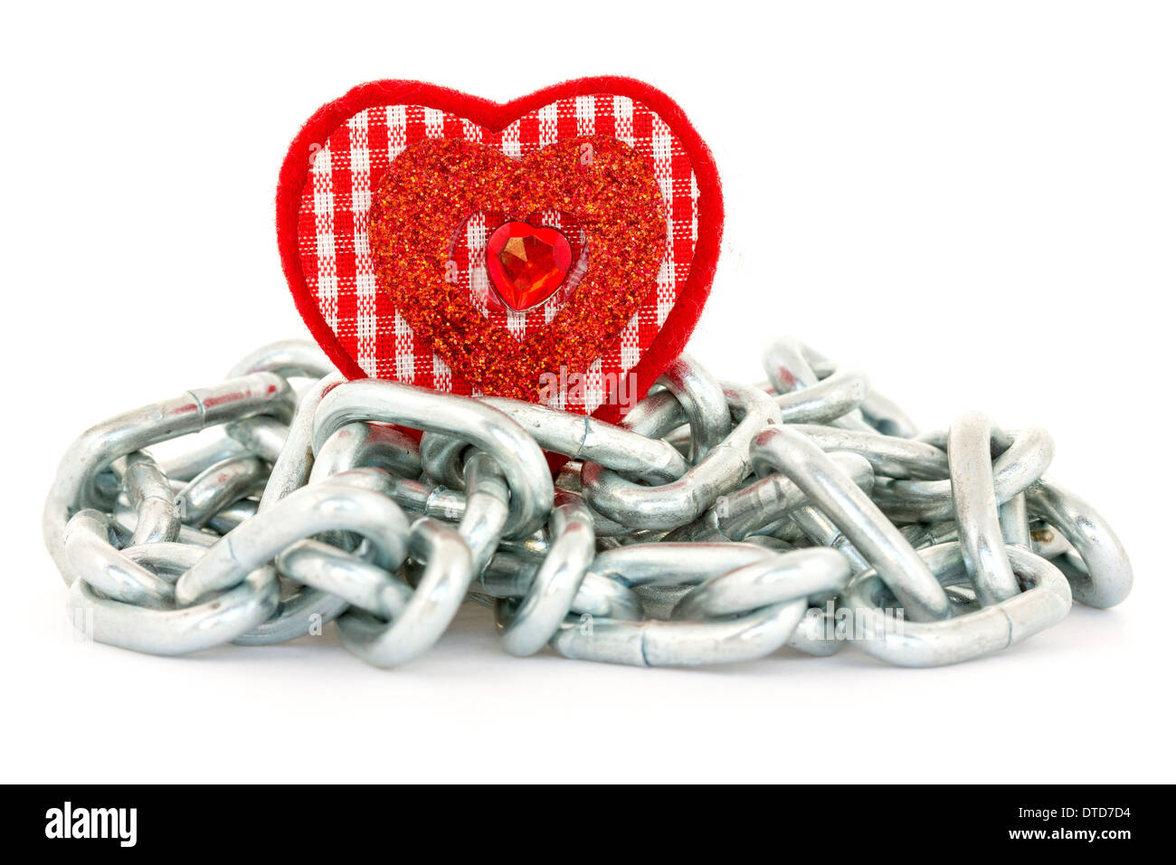 Red heart shape with chains on white background Stock Photo - Alamy