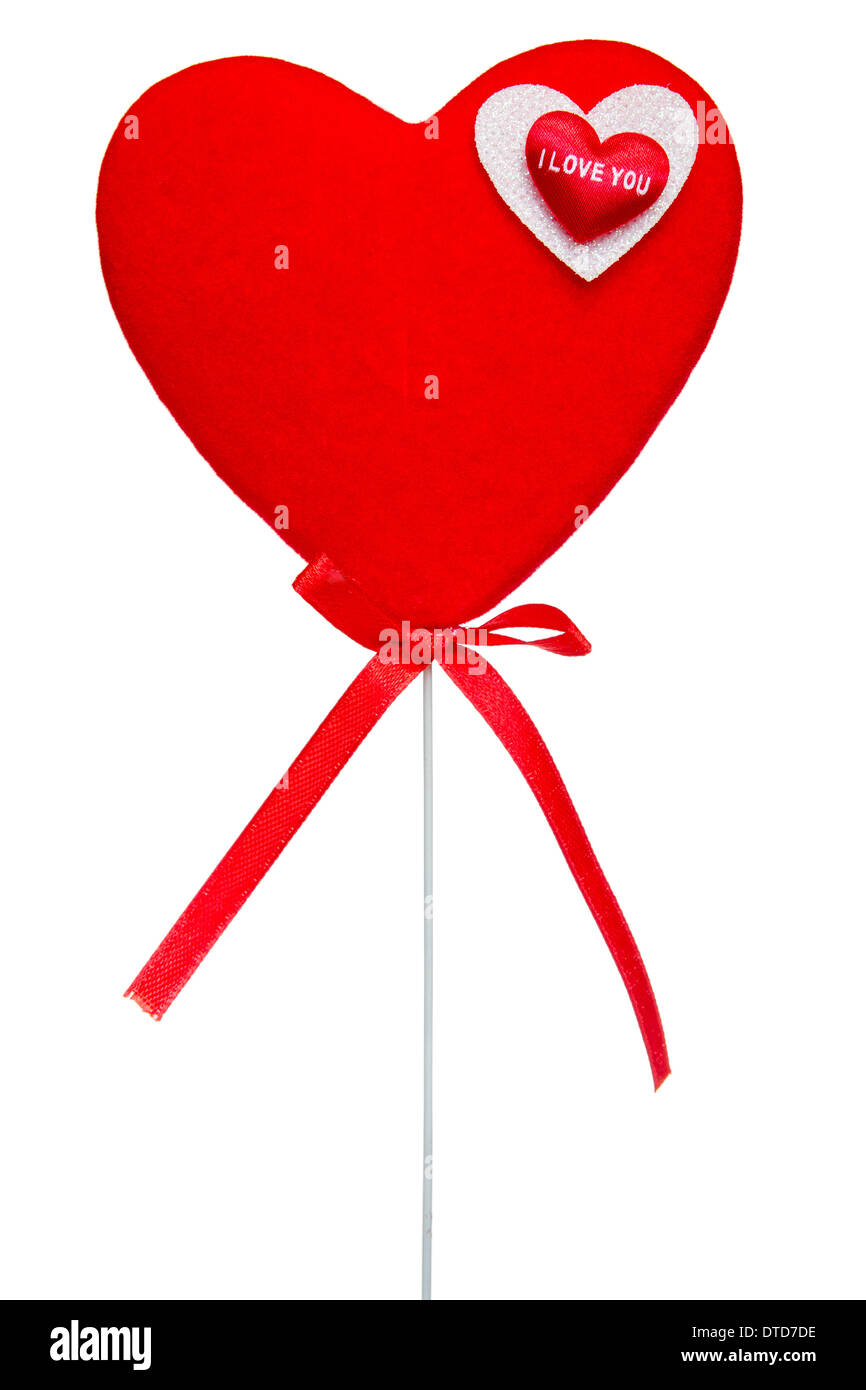 Red heart on stick isolated over a white background Stock Photo - Alamy