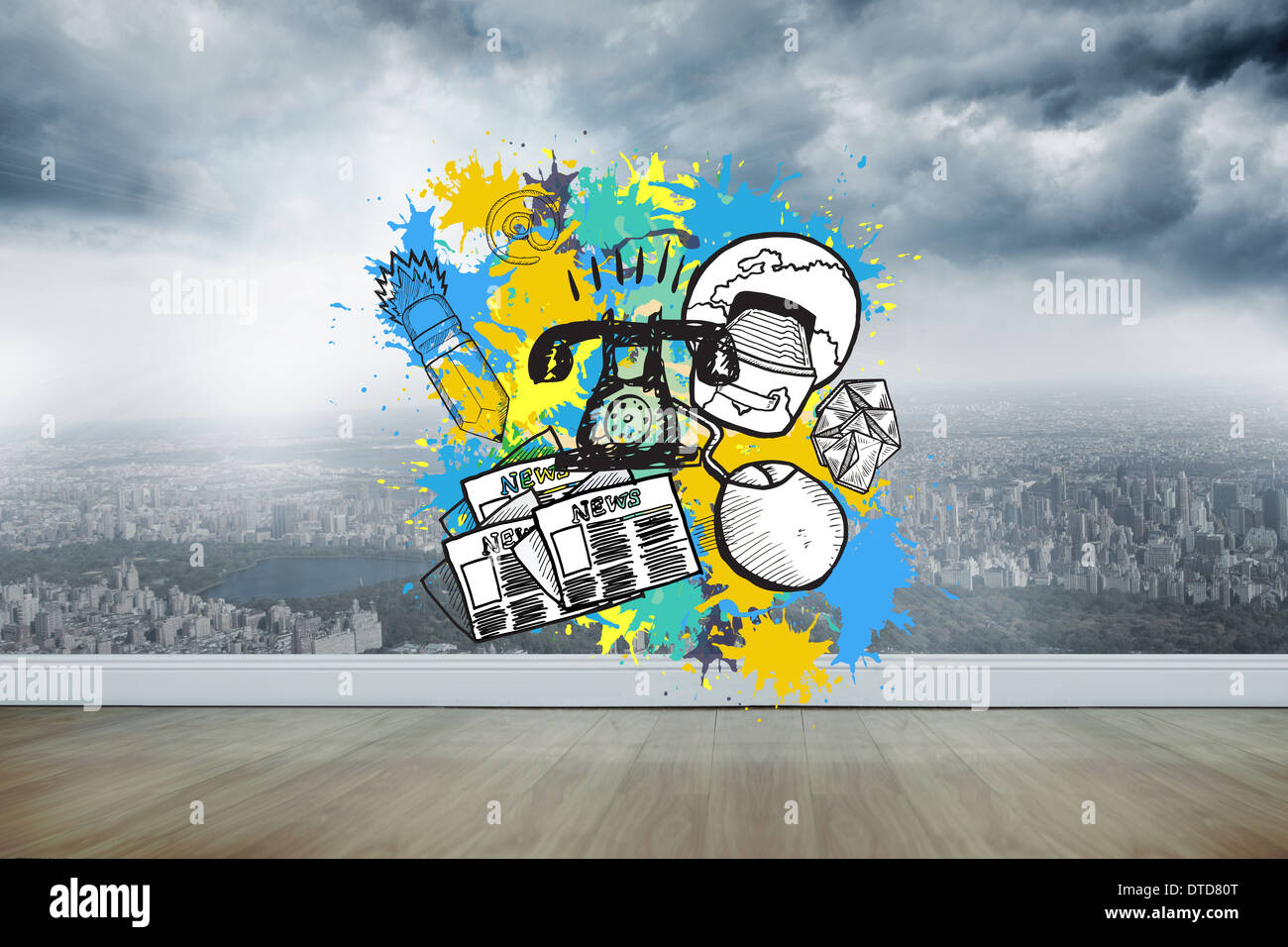 Composite image of business graphics on paint splashes Stock Photo - Alamy