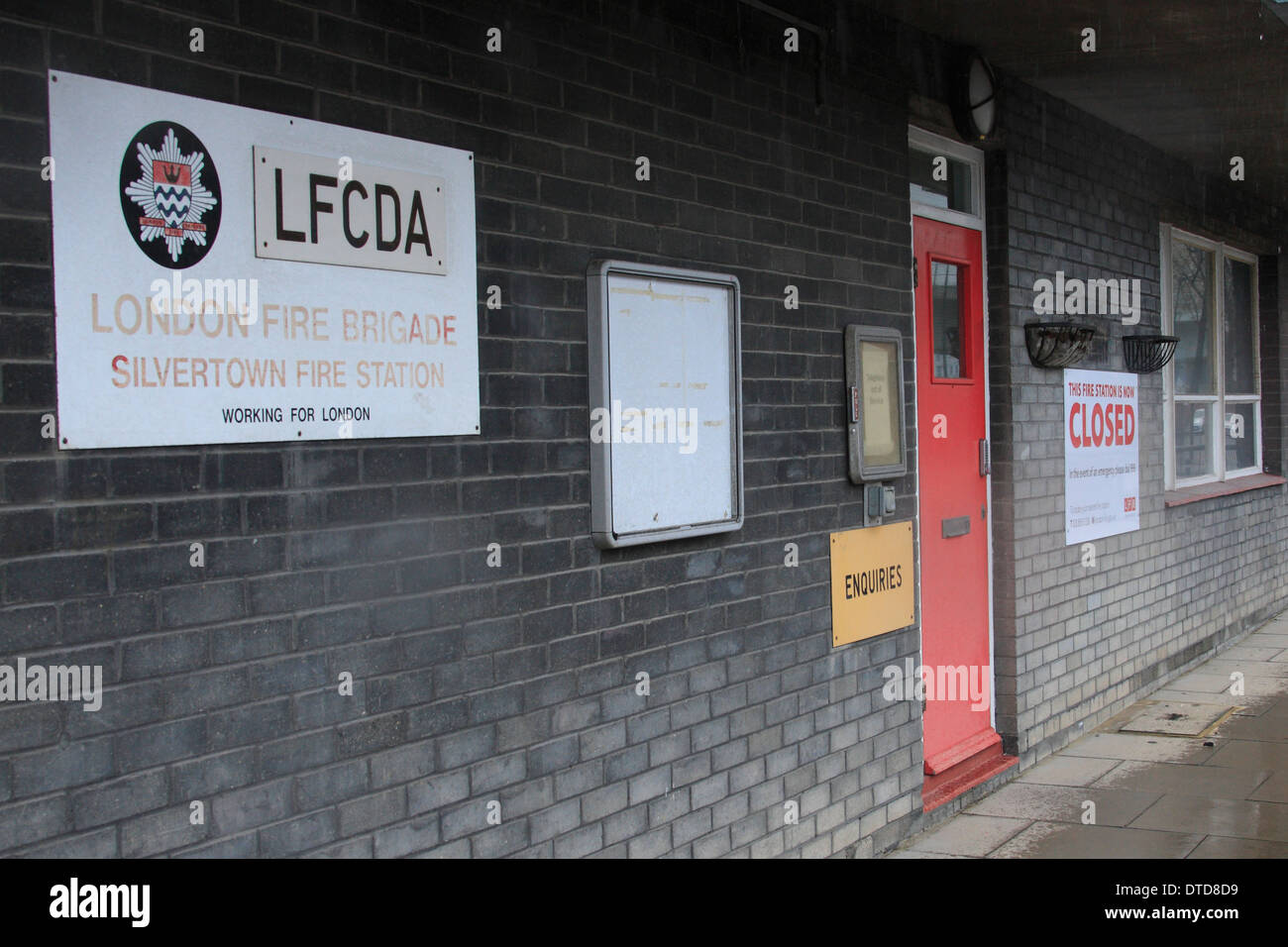 Fire Station closed sign on the doors of Silvertown Fire Station in ...
