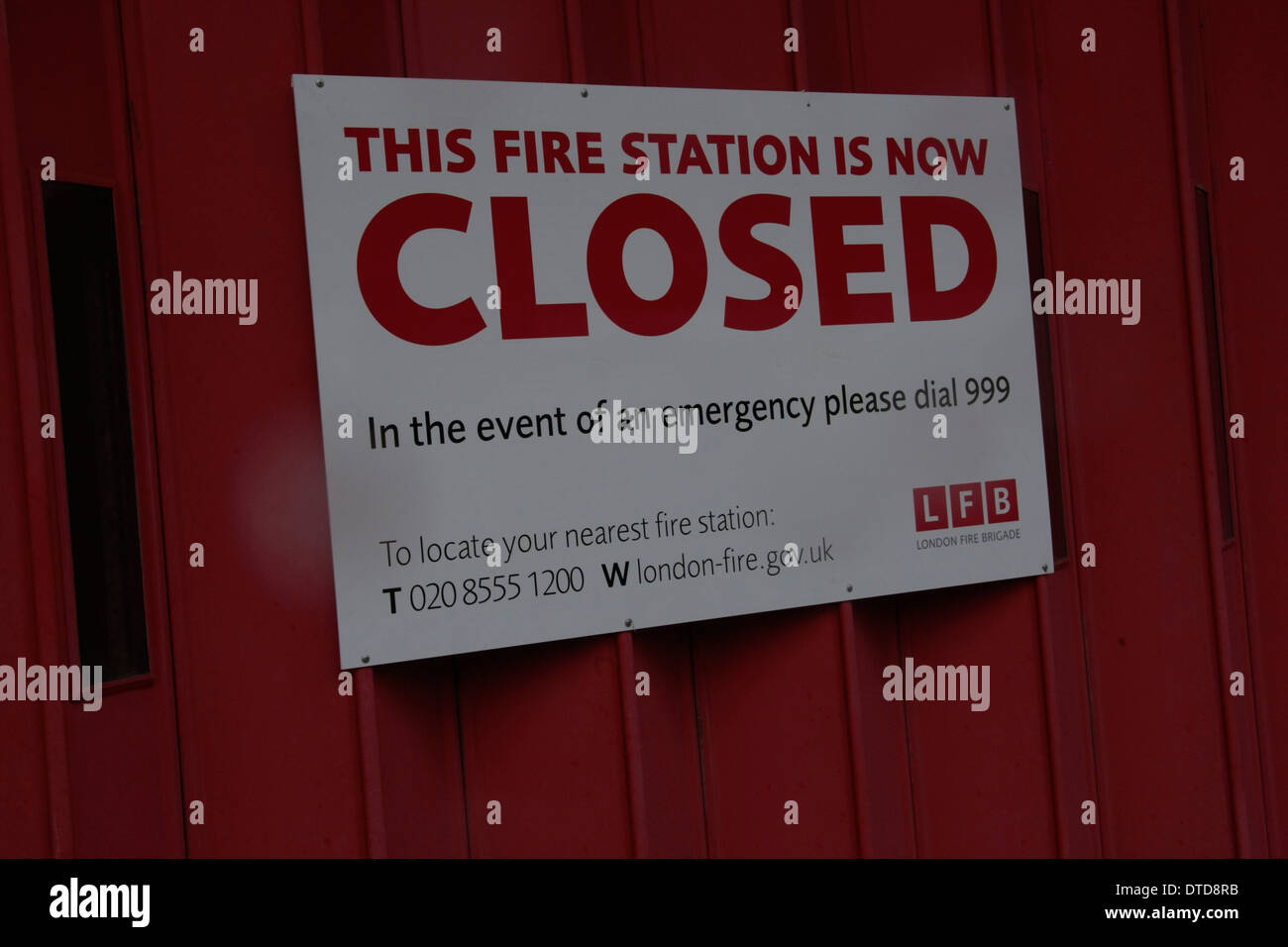 Fire Station closed sign on the doors of Silvertown Fire Station in ...