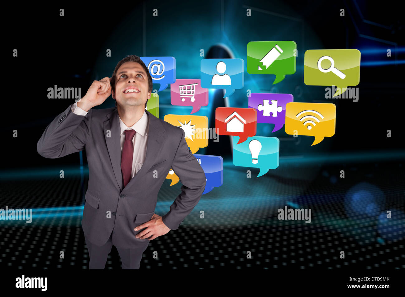 Composite image of thinking businessman scratching head Stock Photo - Alamy