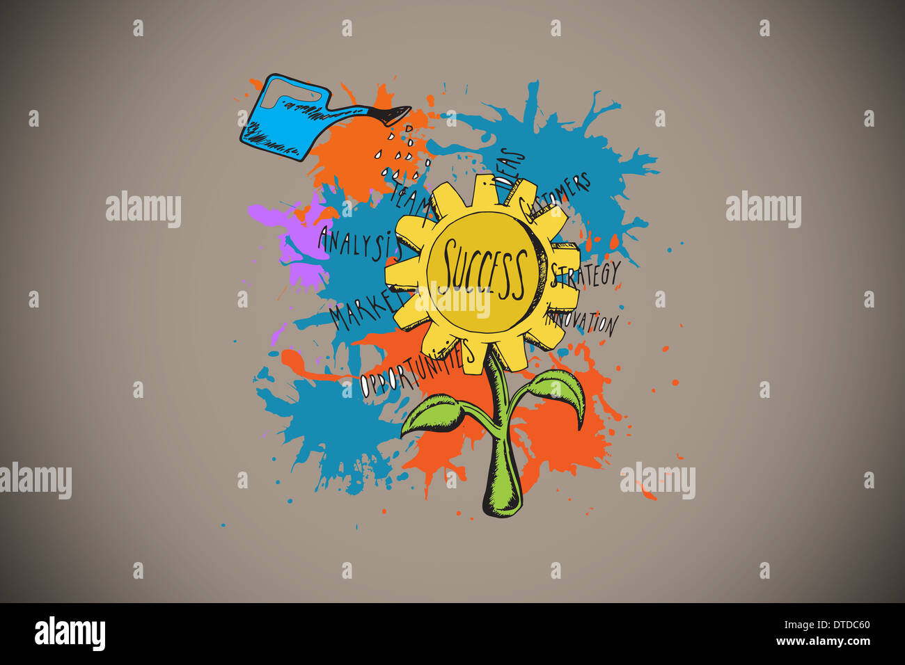 Success concept on paint splashes against energy design over landscape ...