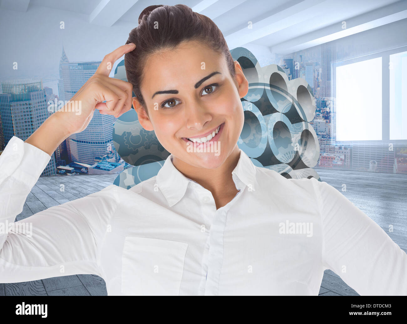 Composite image of smiling thoughtful businesswoman Stock Photo - Alamy