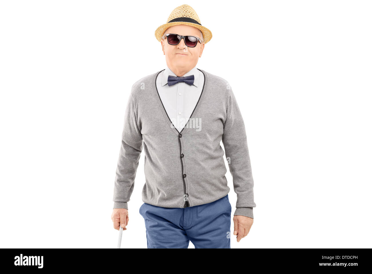 Blind senior gentleman walking with a stick Stock Photo - Alamy