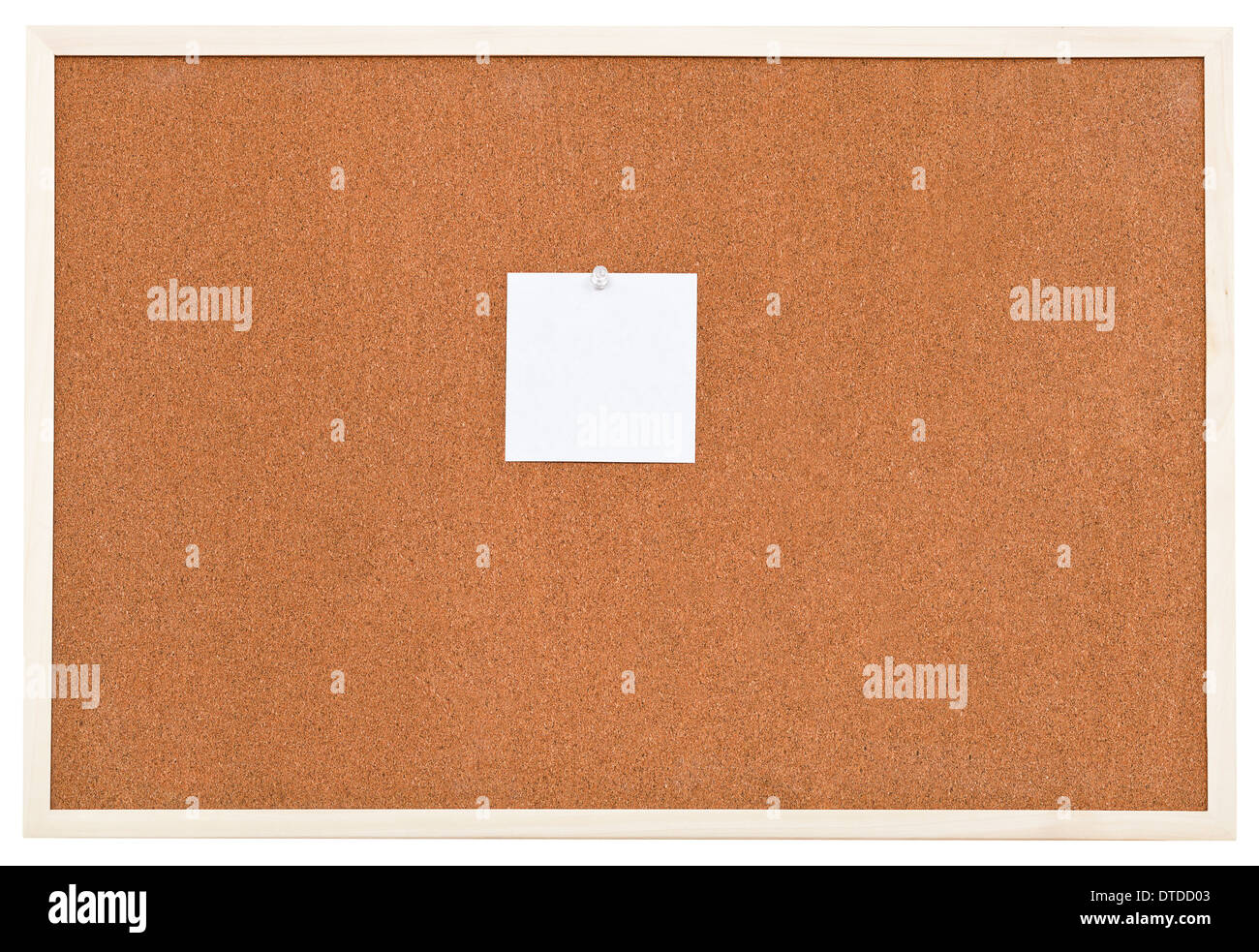 one small sheet of paper on bulletin cork board isolated on white ...