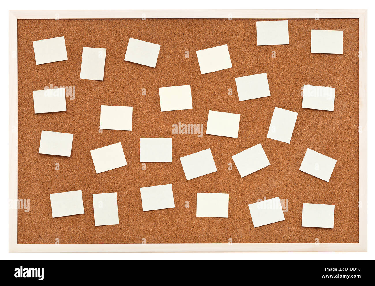many small sheets of paper on bulletin cork board isolated on white ...