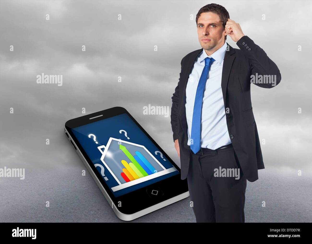 Composite image of thinking businessman scratching head Stock Photo - Alamy