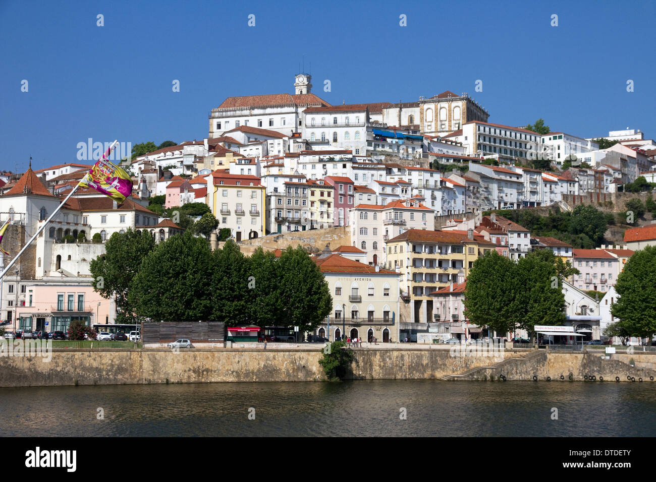City of Coimbra on River Mondego with University of Coimbra on the hill ...