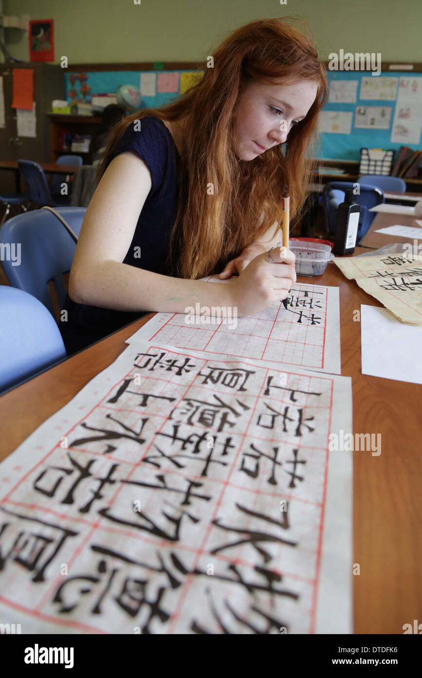 San Francisco, USA. 15th Feb, 2014. Junior high school student ...