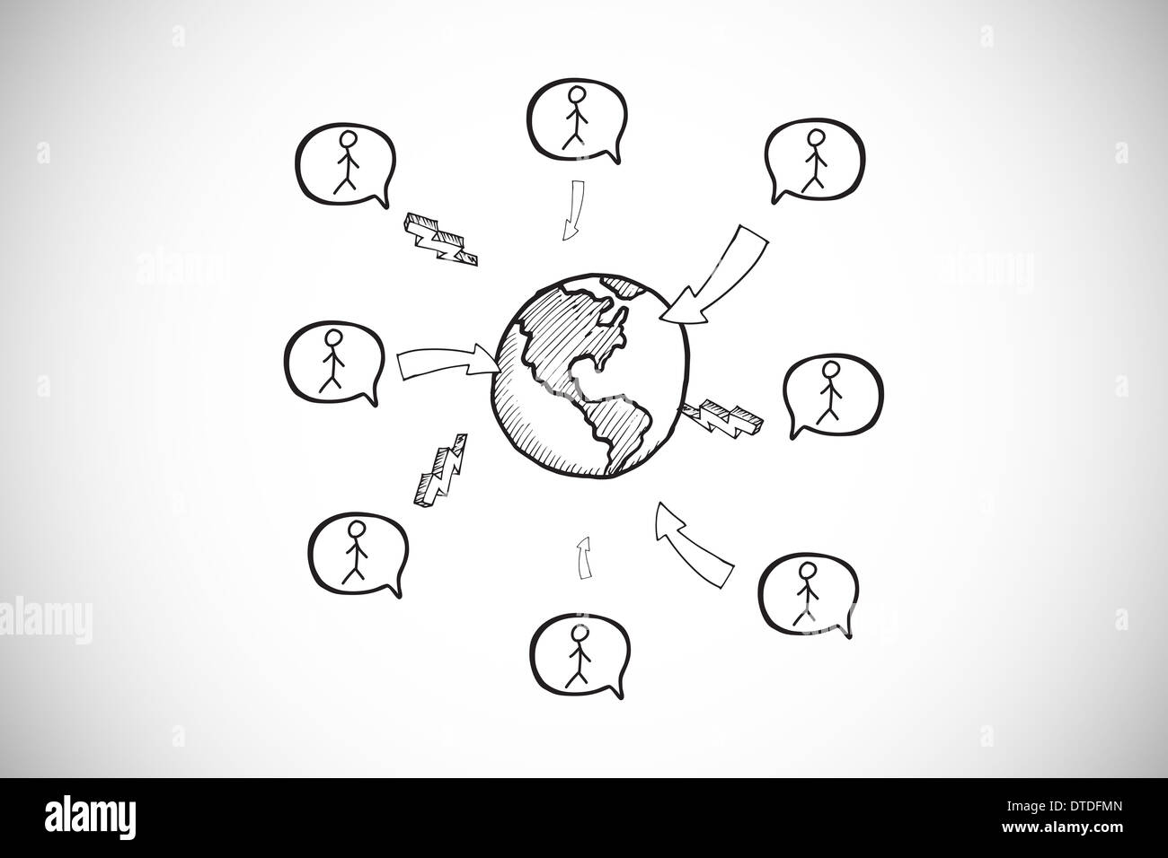 Composite image of earth doodle with stick figures Stock Photo - Alamy