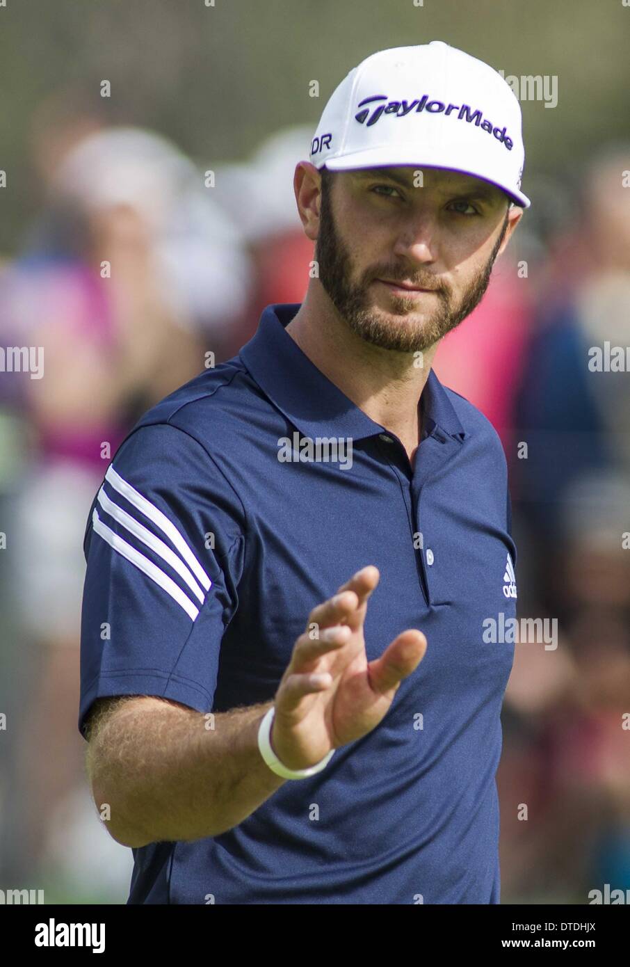 Los Angeles, California, USA. 15th Feb, 2014. Dustin Johnson waves ...
