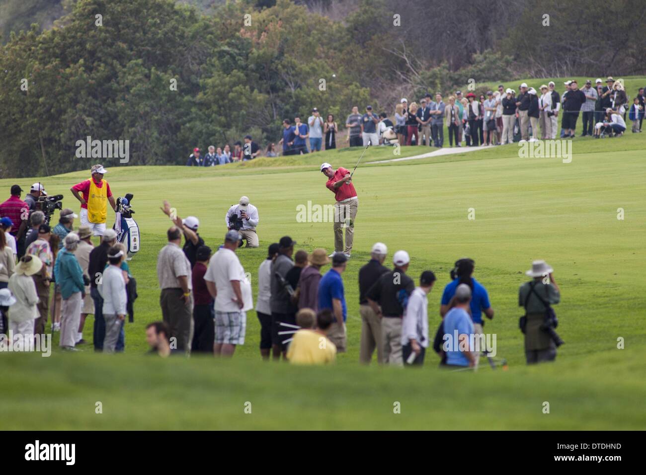 Los Angeles, California, USA. 15th Feb, 2014. Robert Garrigus hits his ...