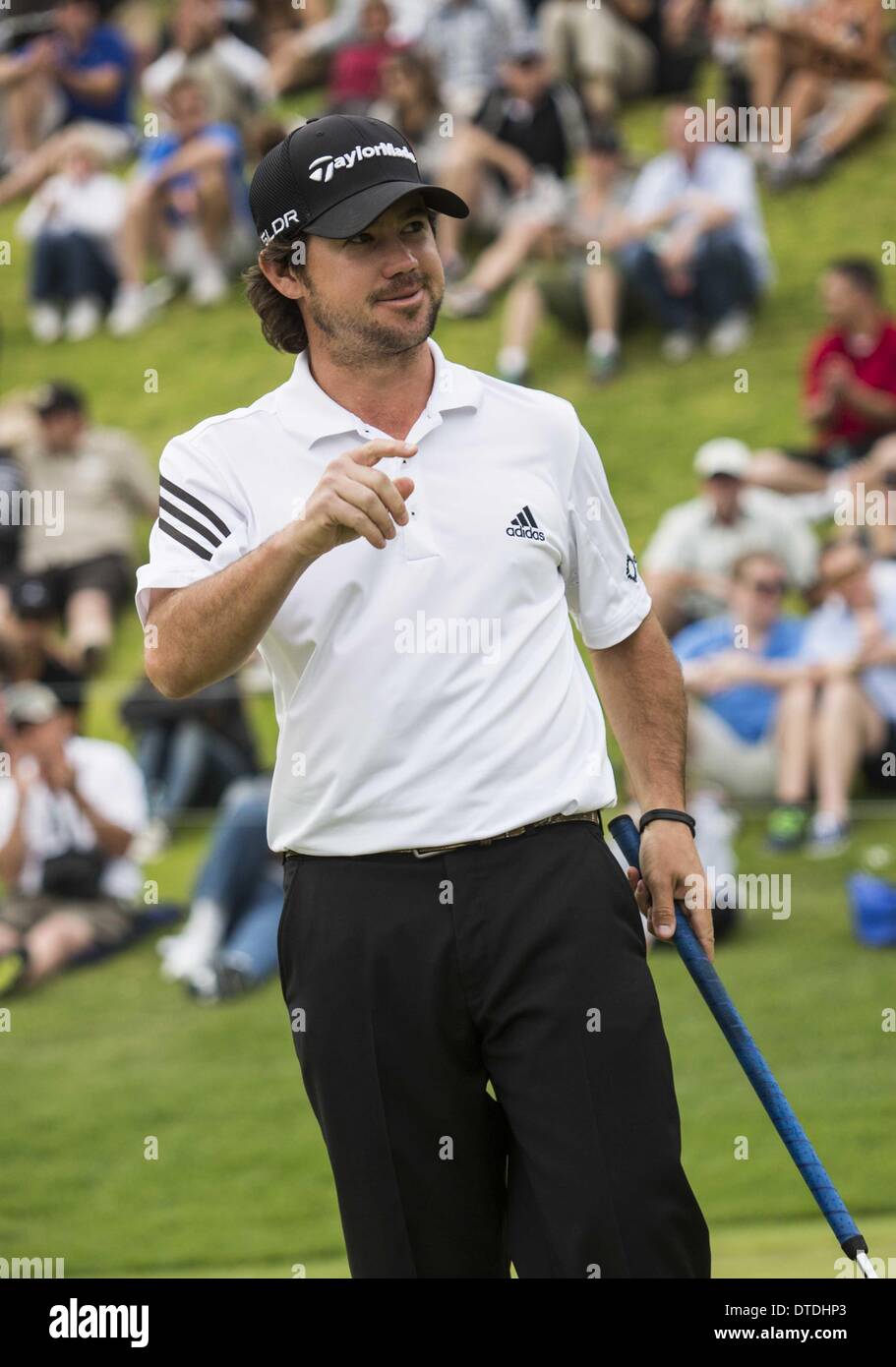 Los Angeles, California, USA. 15th Feb, 2014. Brian Harman waves after ...