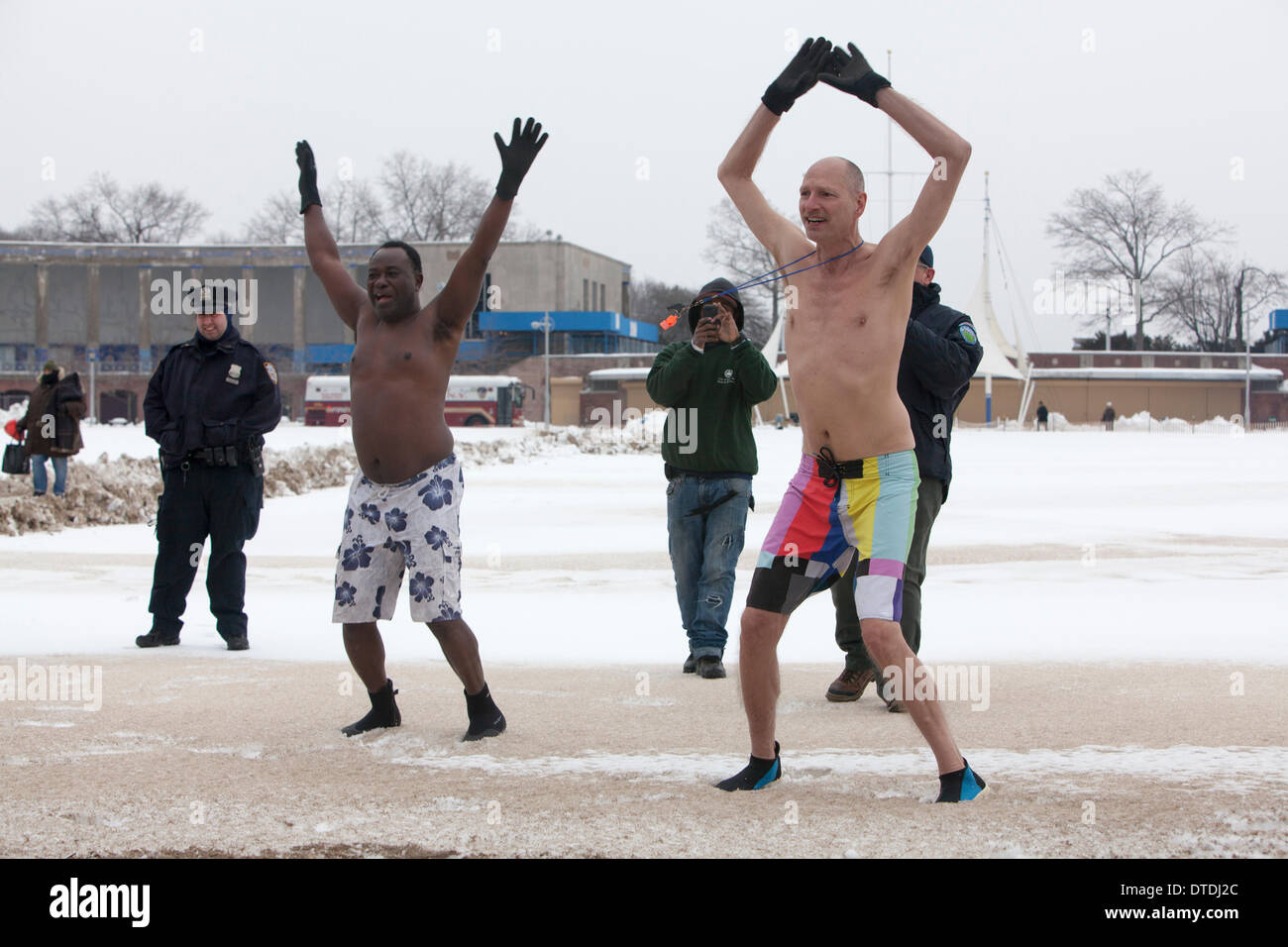 Abiodun Bello and Dennis Thomas of the Coney Island Polar Bears perform ...