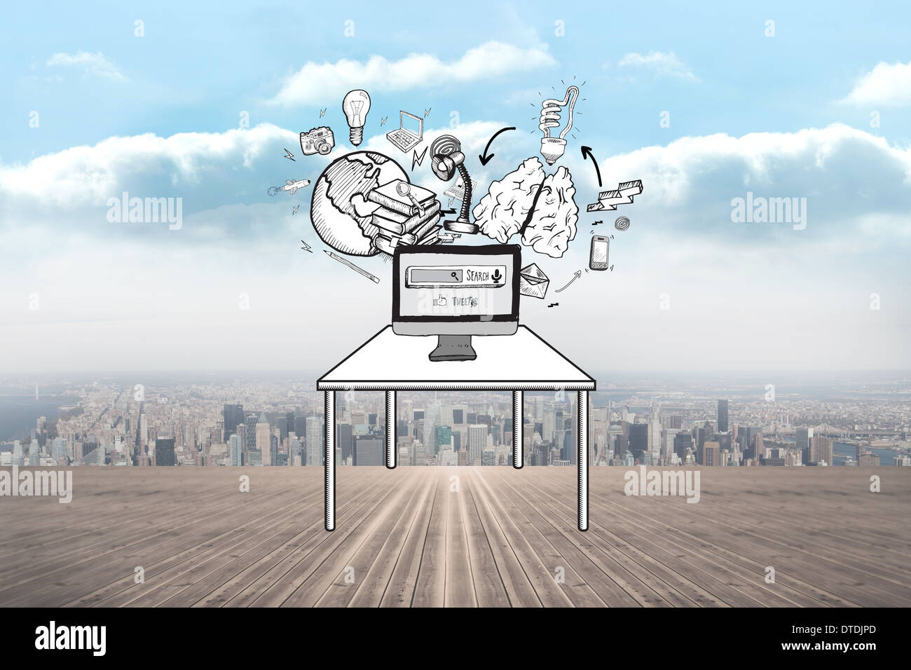 Composite image of computer with brainstorm doodles Stock Photo - Alamy