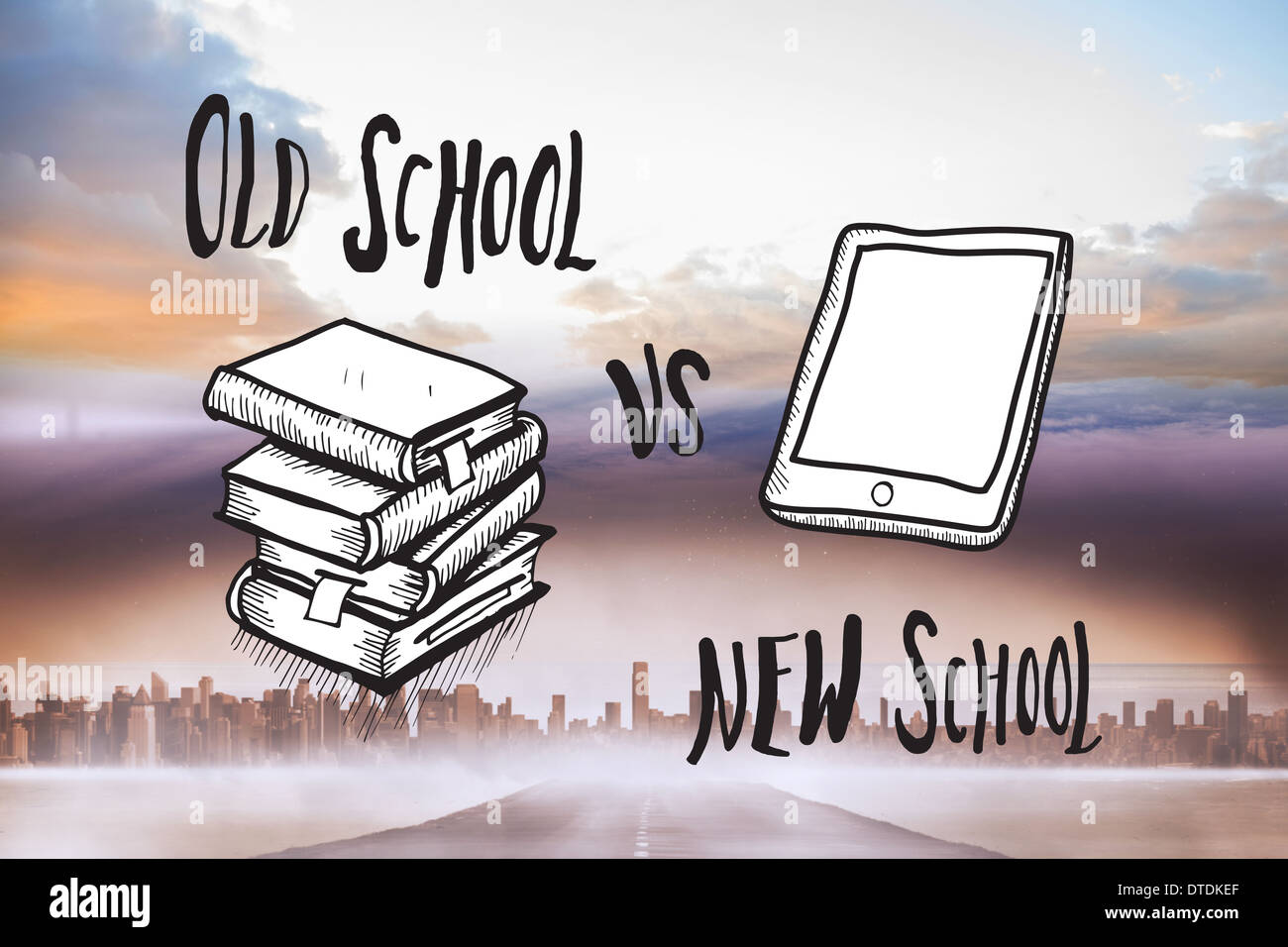 Composite image of old school vs new school doodle Stock Photo - Alamy