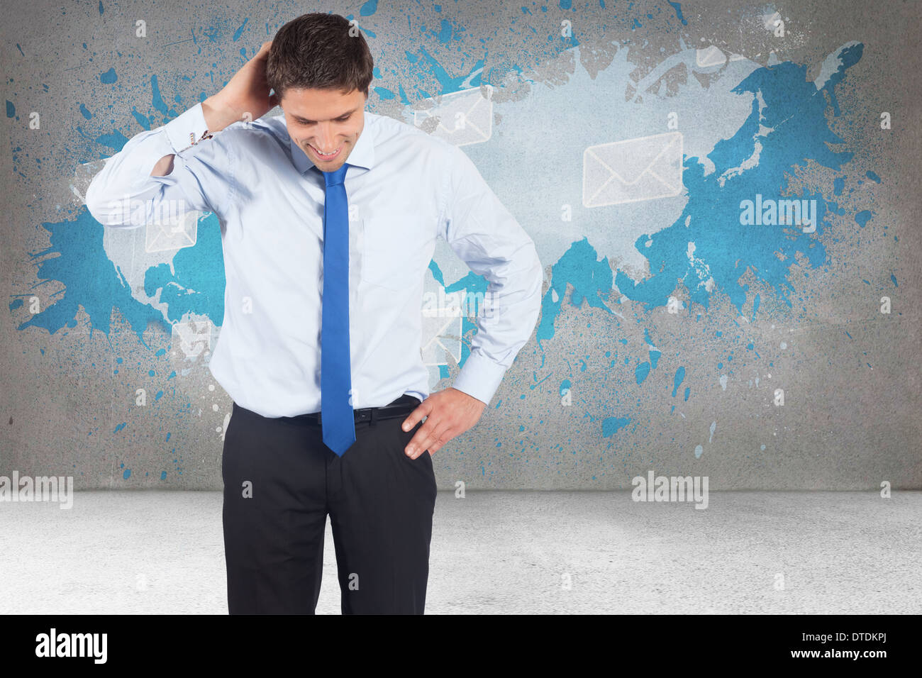 Composite image of thinking businessman scratching head Stock Photo - Alamy