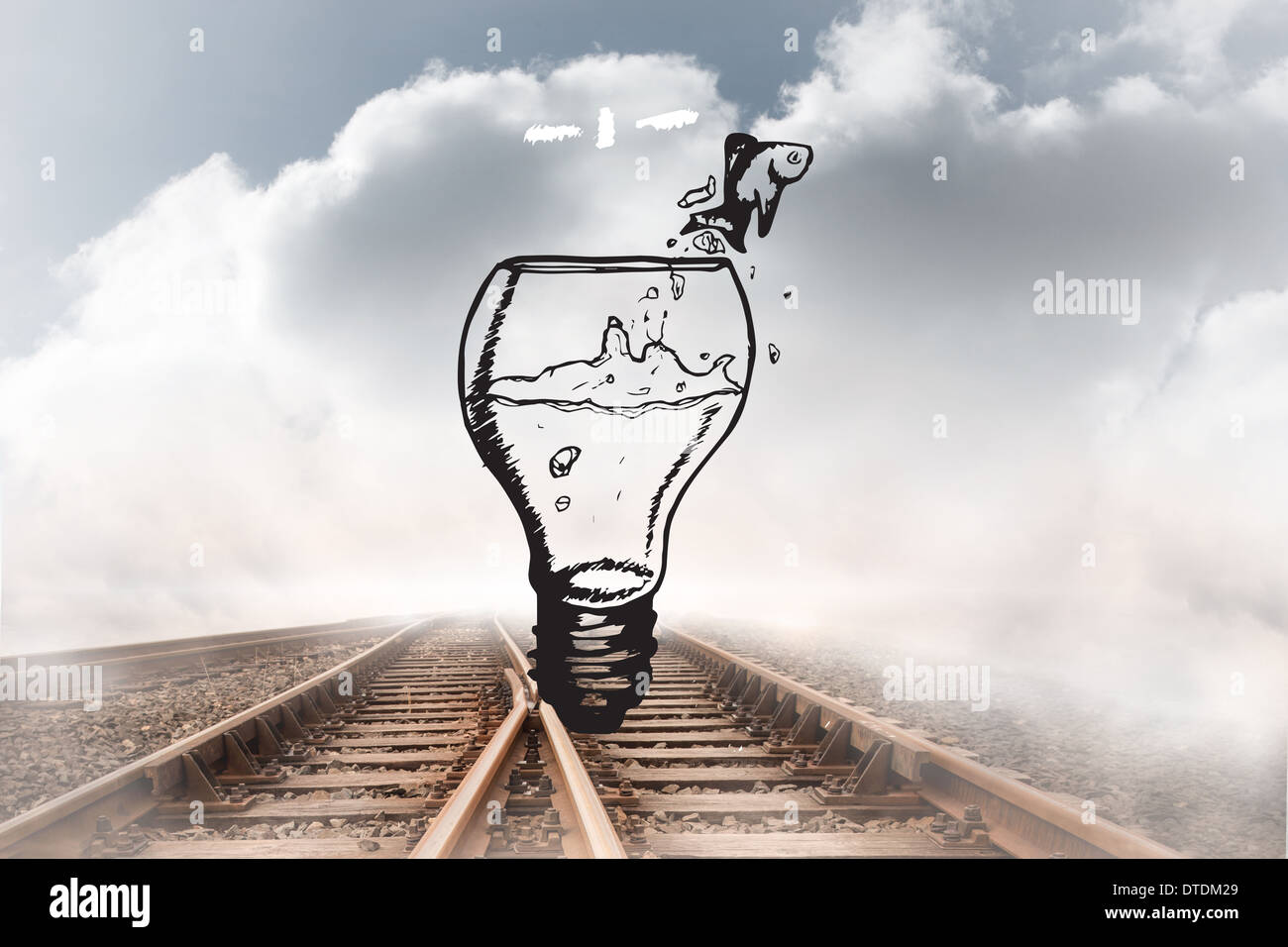 Composite image of fish jumping out of light bulb bowl Stock Photo - Alamy