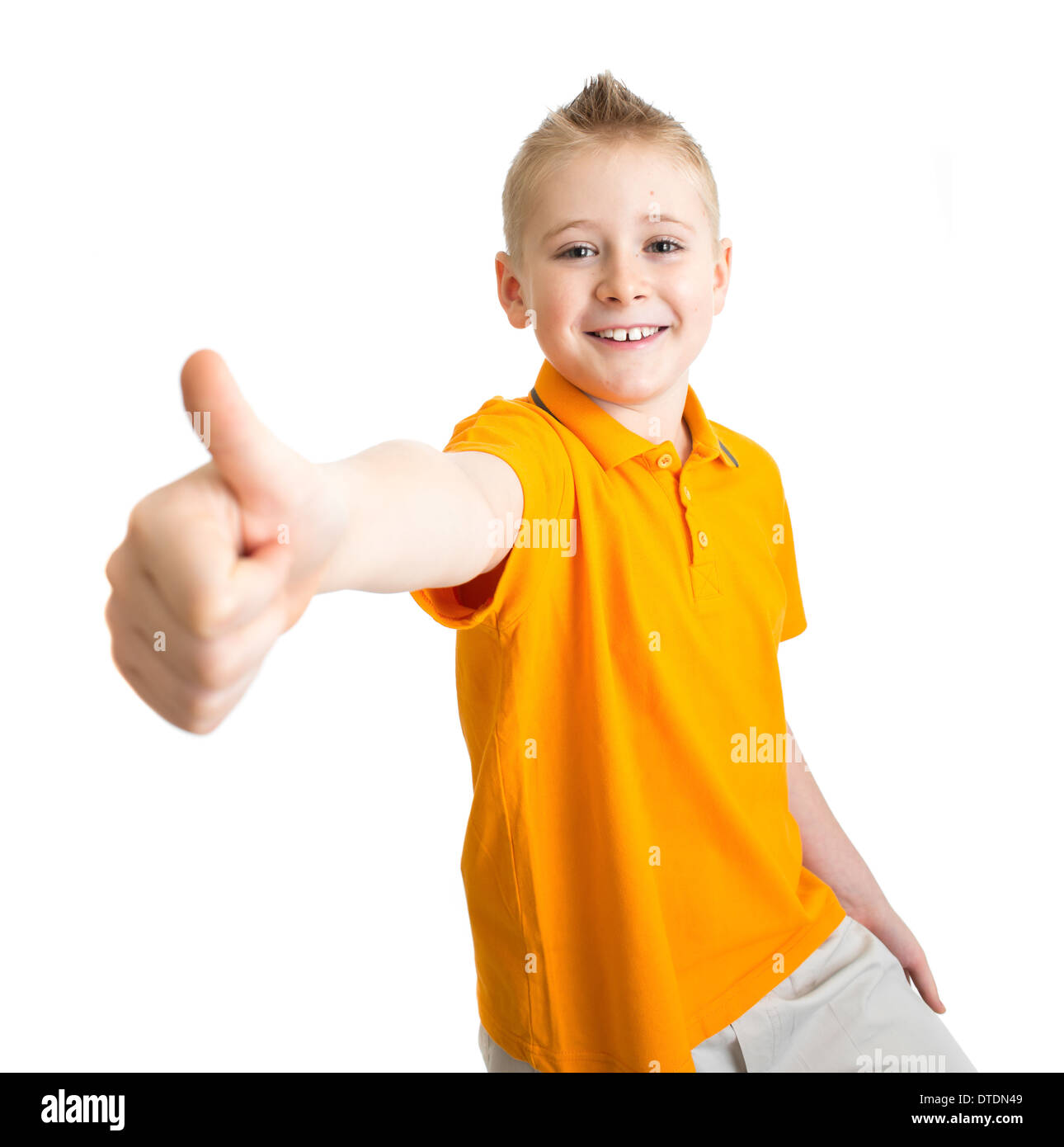 Boy with like gesture isolated on white Stock Photo - Alamy