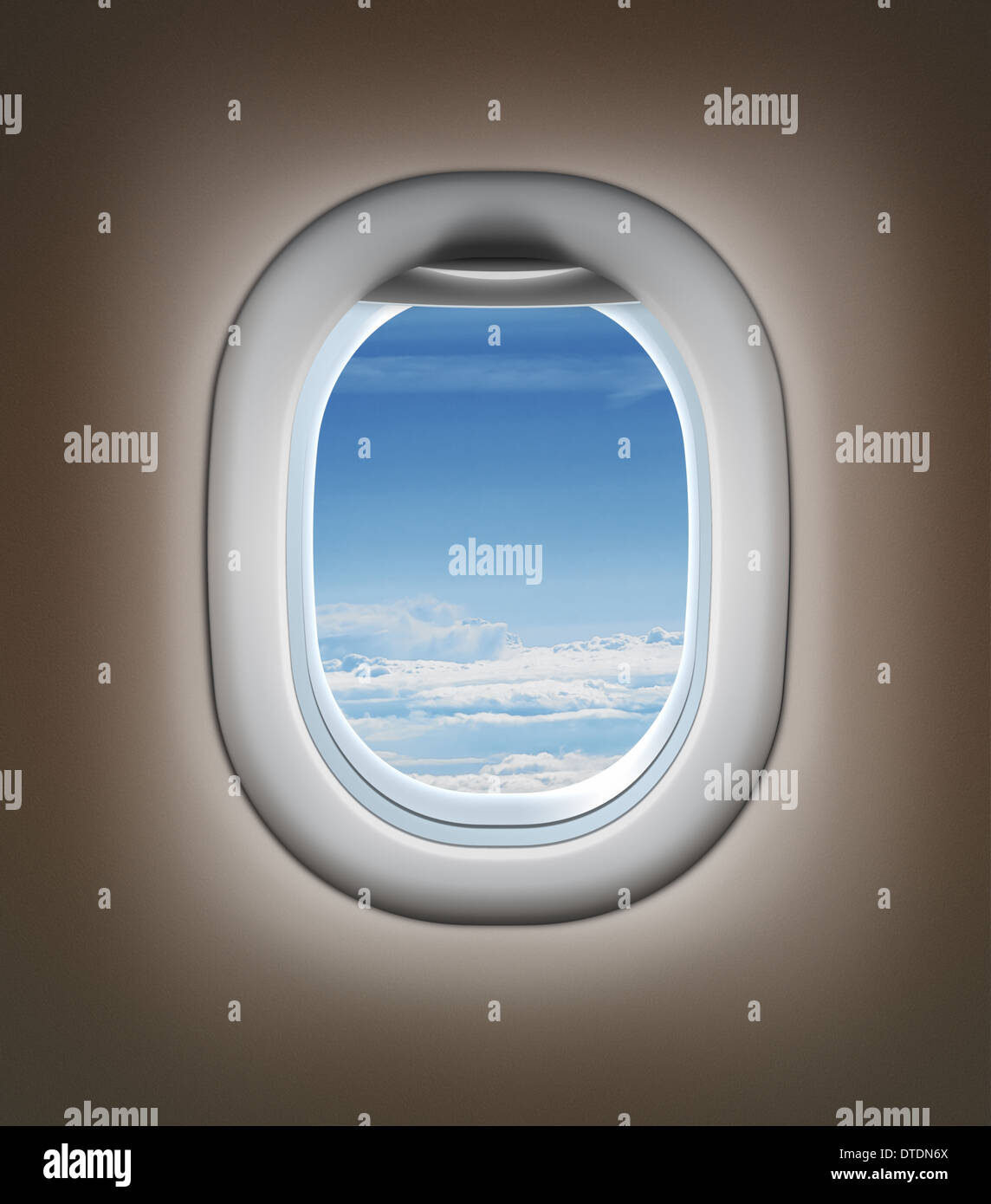Travel by airplane concept. Airplane interior or jet window with clouds ...