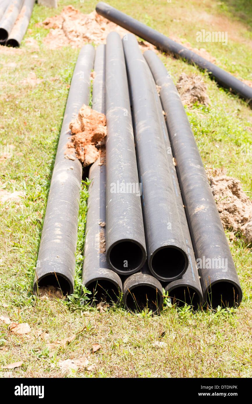 Pipes synthetic pipeline in the construction site Stock Photo - Alamy