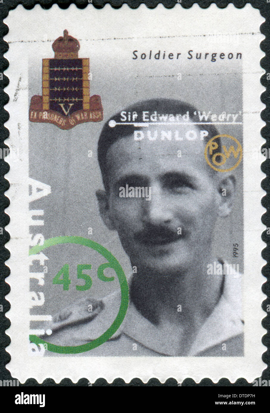 Postage stamp printed in Australia shows Famous Australians from World ...
