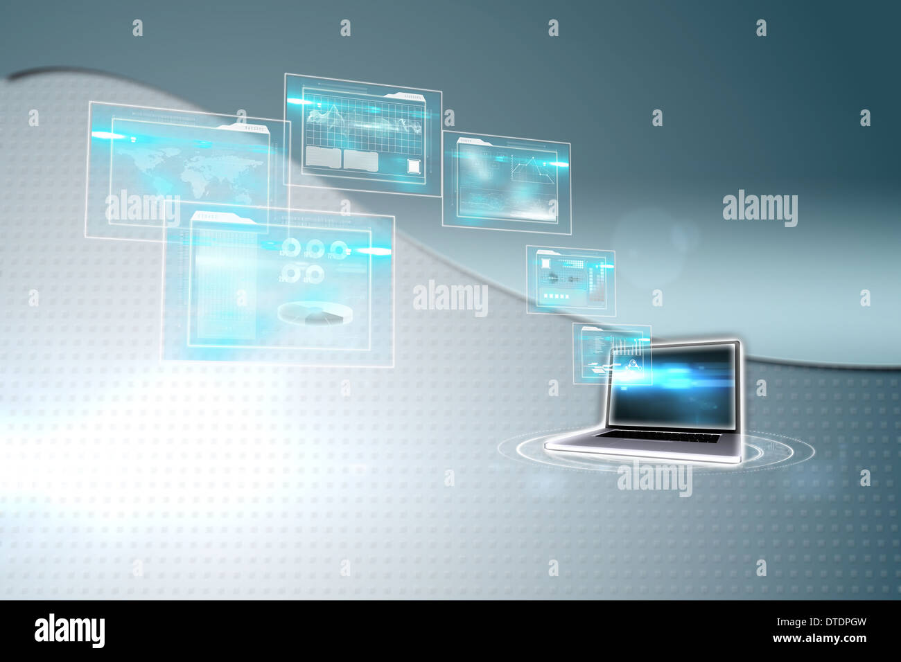 Composite image of business interfaces and laptop Stock Photo - Alamy