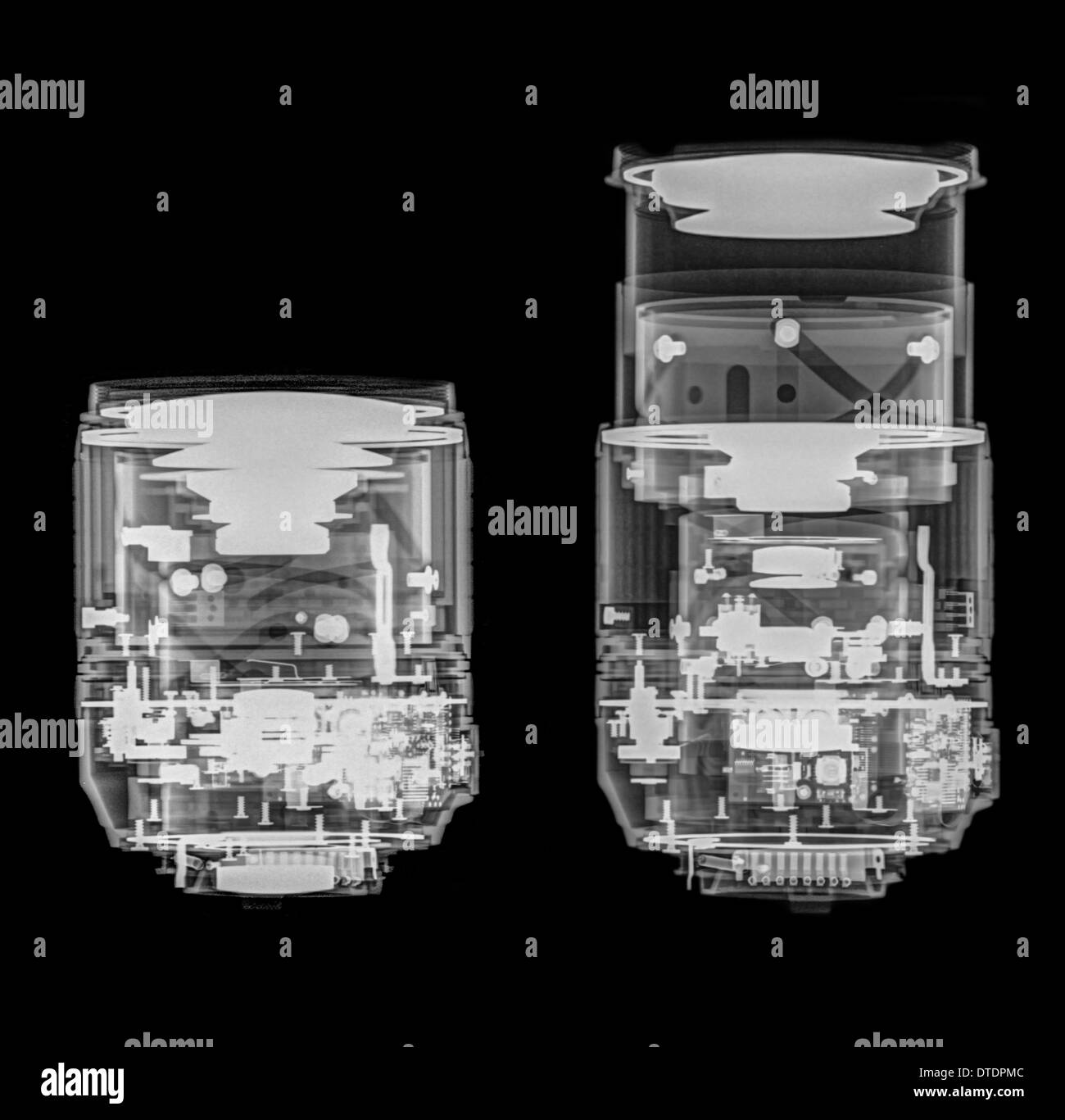 Camera lens under x-ray. the optical elements can be seen. Nikkor 18 ...