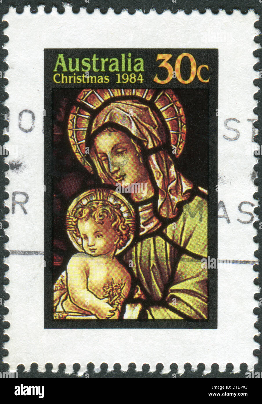 Postage stamp printed in Australia, Christmas Issue, shows Stained ...