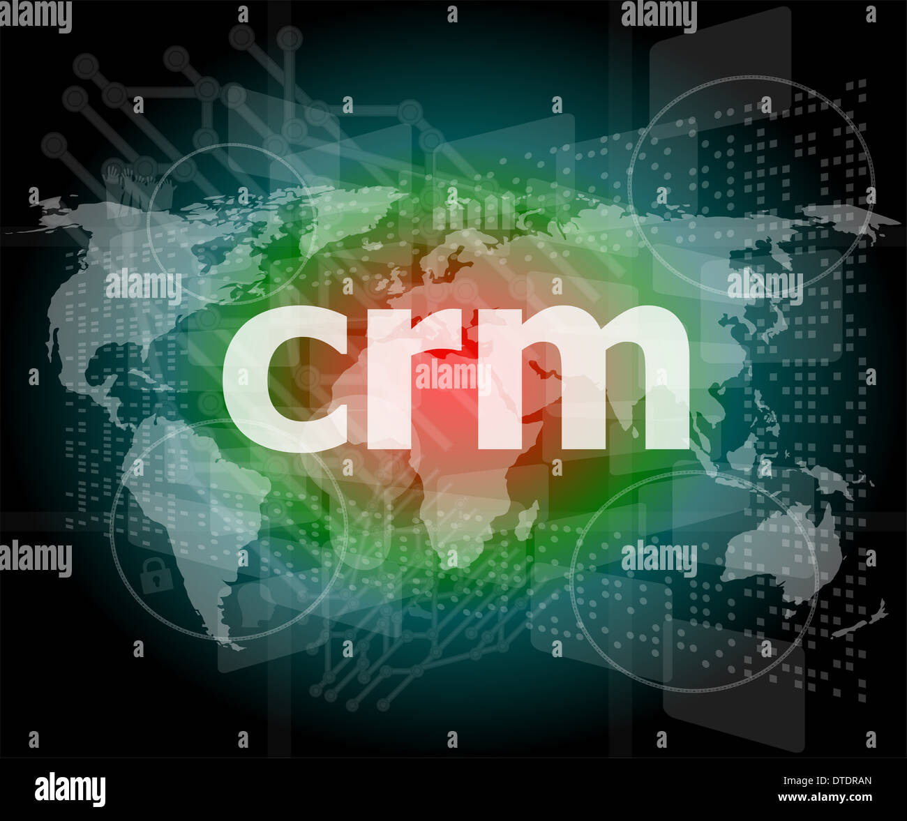 crm word, backgrounds touch screen with transparent buttons. concept of ...