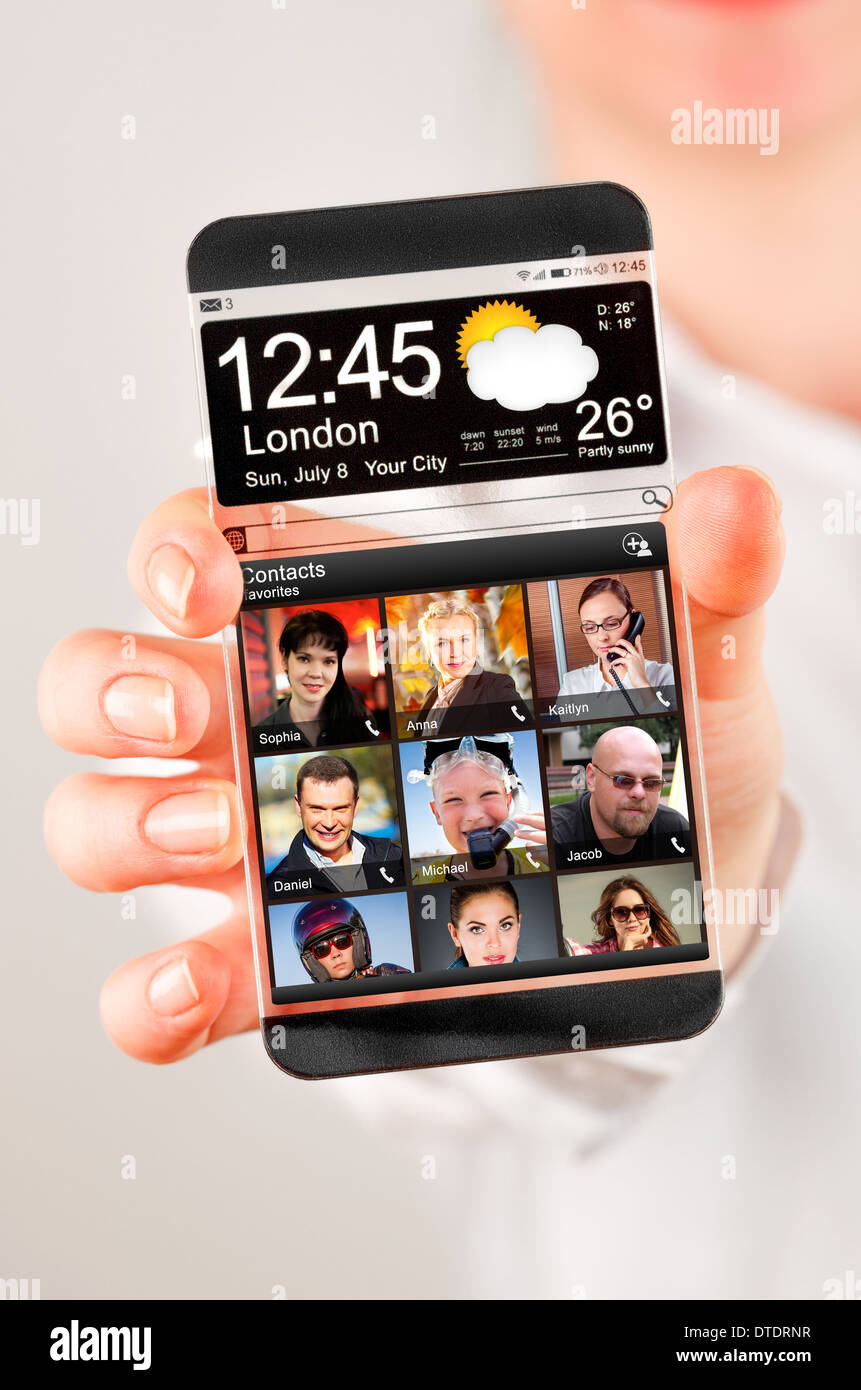 Smartphone with transparent screen in human hands Stock Photo - Alamy