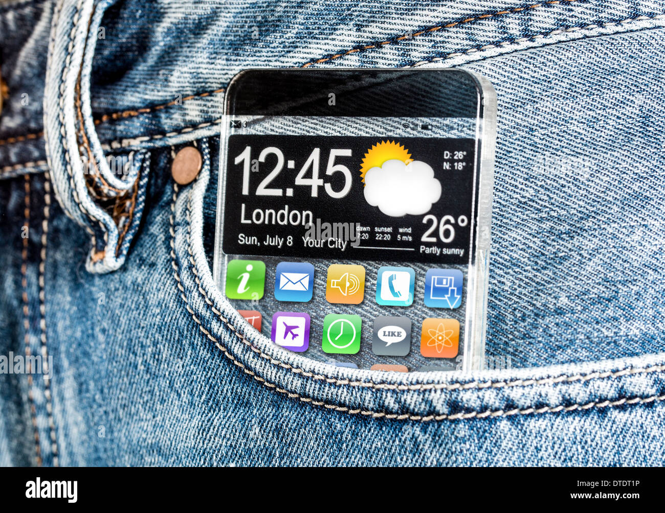 Smartphone with a transparent screen in a pocket of jeans Stock Photo ...