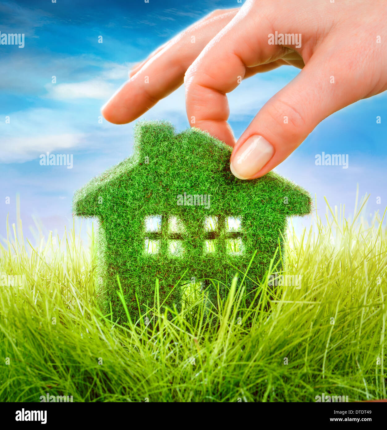 Little Eco House on the green grass Stock Photo - Alamy