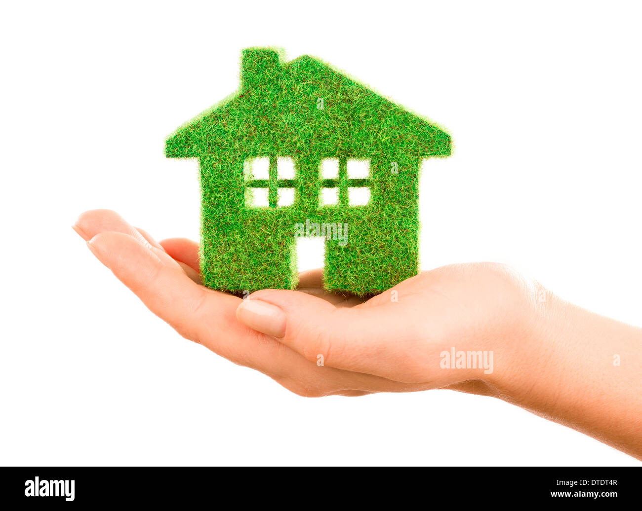 Grass home isolated on white background in human hands Stock Photo - Alamy