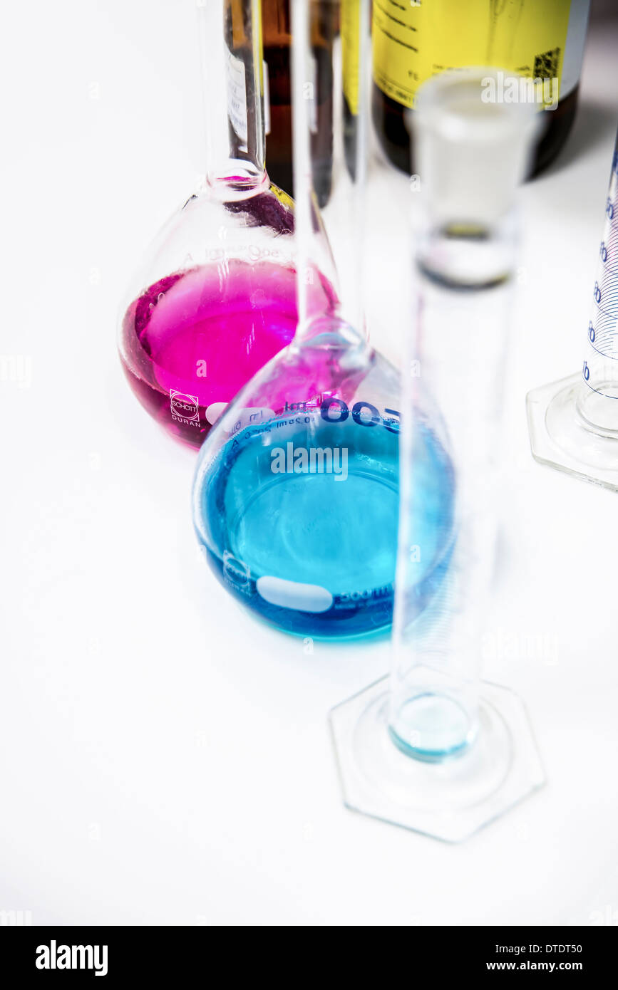 Chemical flasks in Industrial Chemistry Laboratory Stock Photo - Alamy