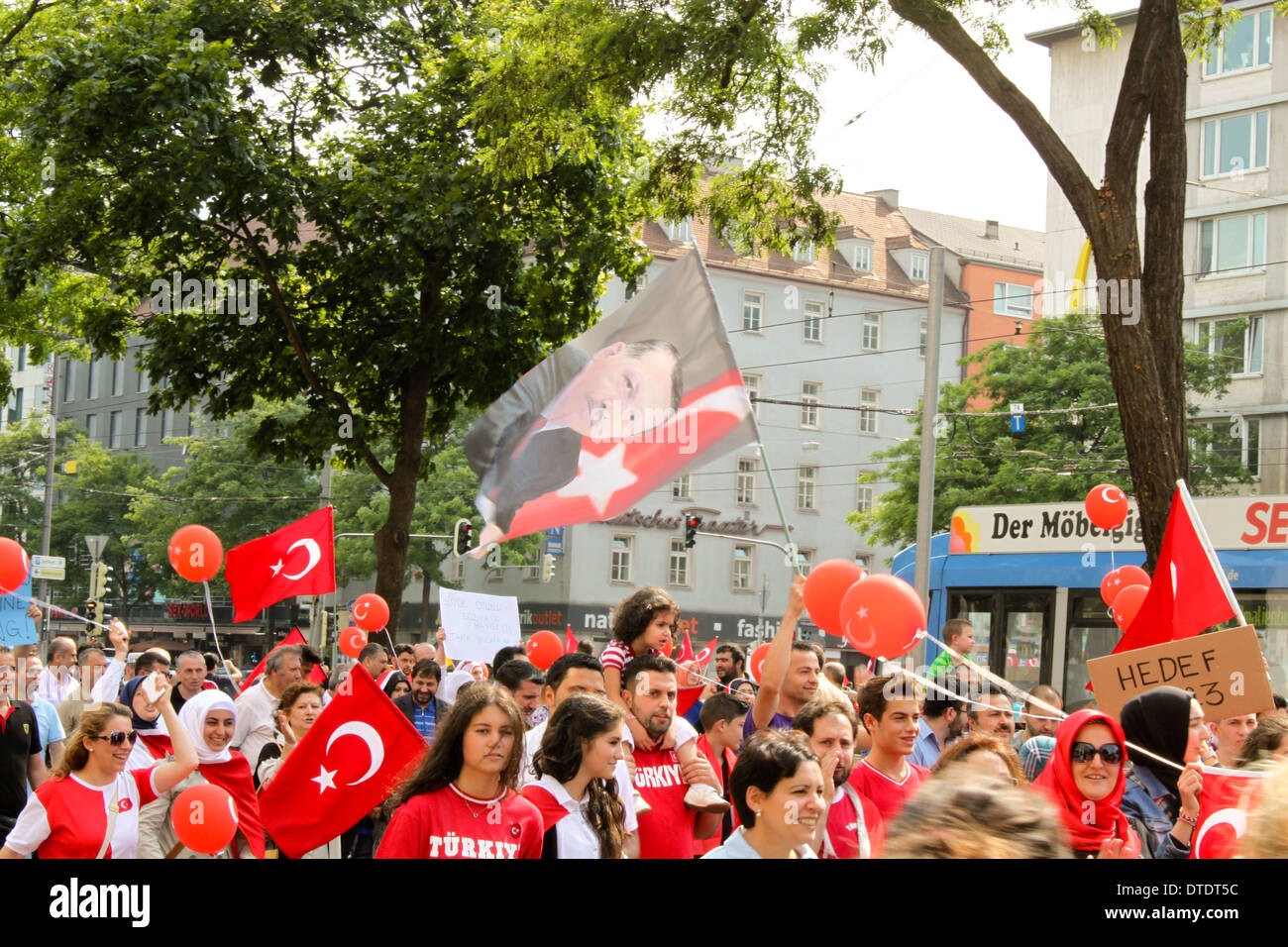 MUNICH, GERMANY - JULY 6, 2013: People of turkish origin came out to ...