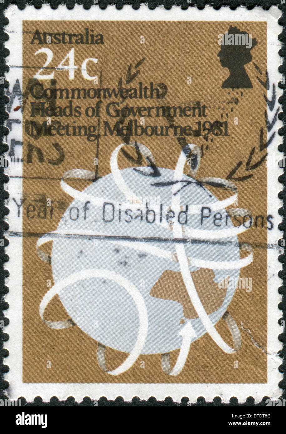 Postage stamp printed in Australia, dedicated to Commonwealth Heads of ...