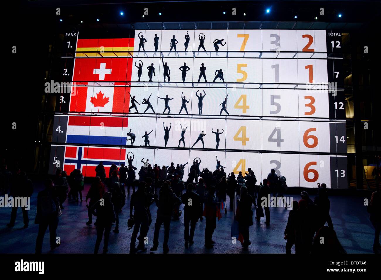 The living Medal count on a LED Wall in the olympic park at the Sochi ...
