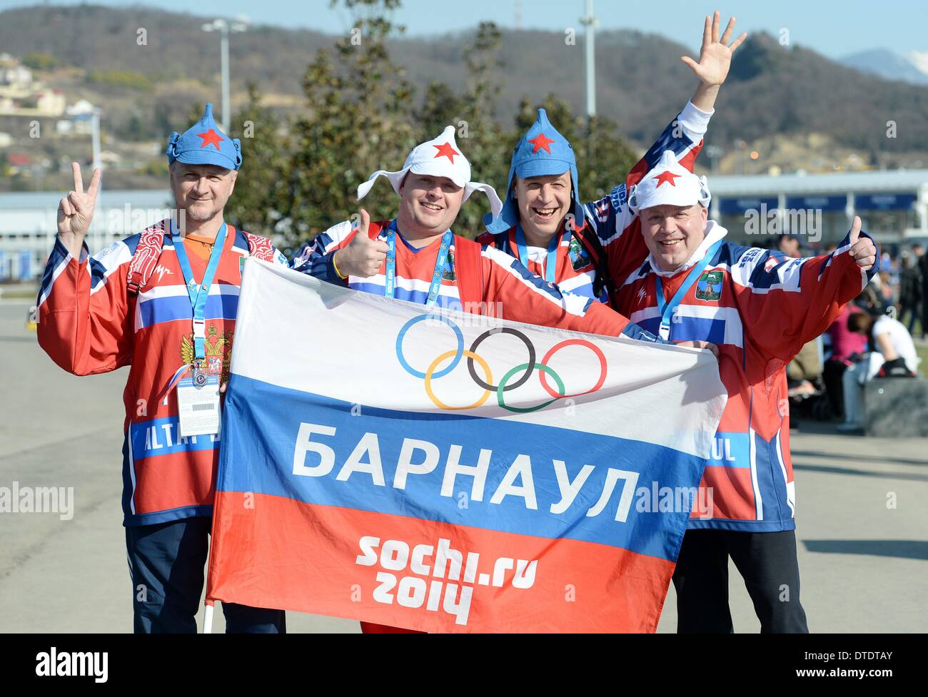 Spectators in the olympic park at the Sochi 2014 Olympic Games, Sochi ...
