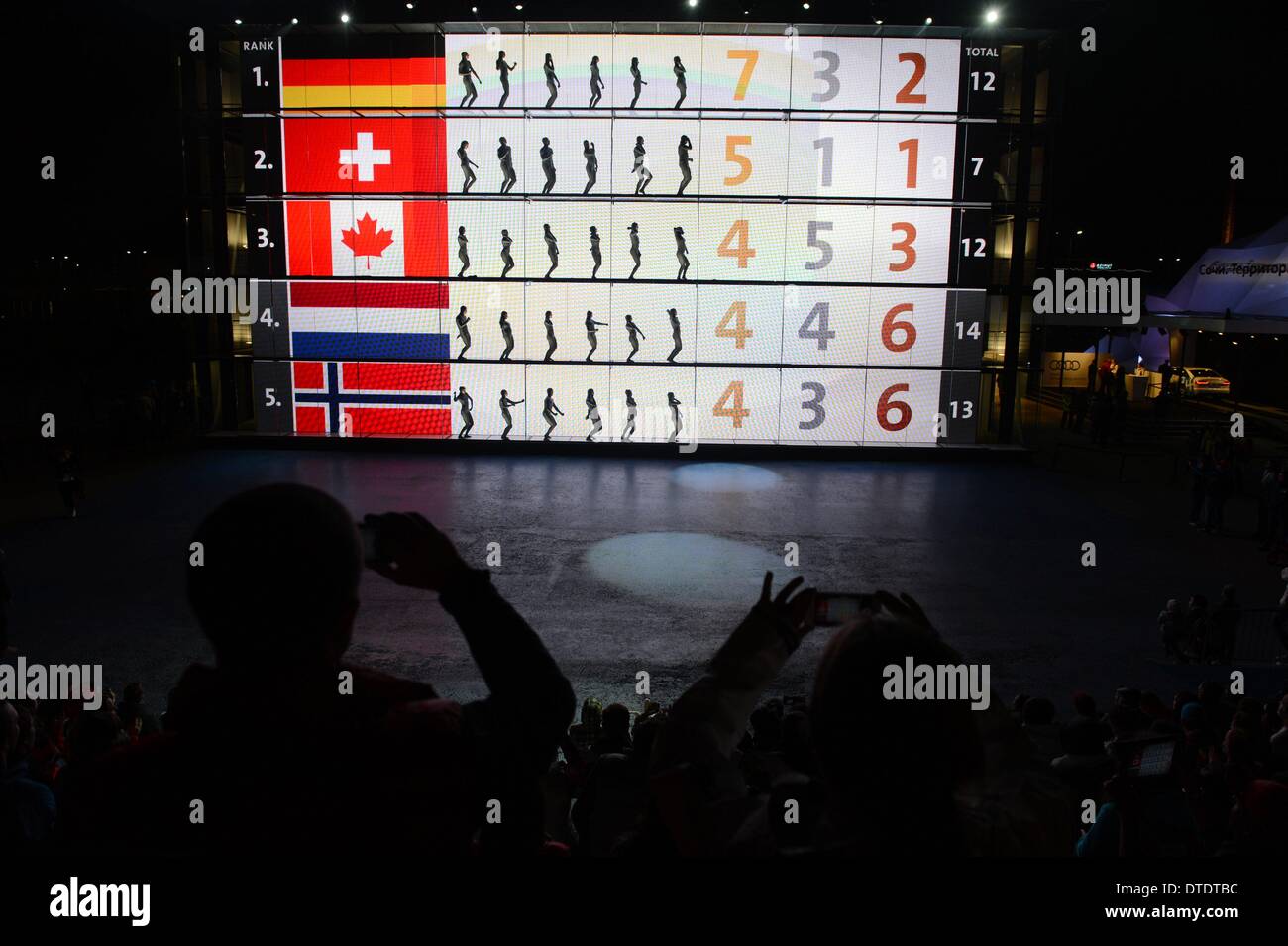 The living Medal count on a LED Wall in the olympic park at the Sochi ...