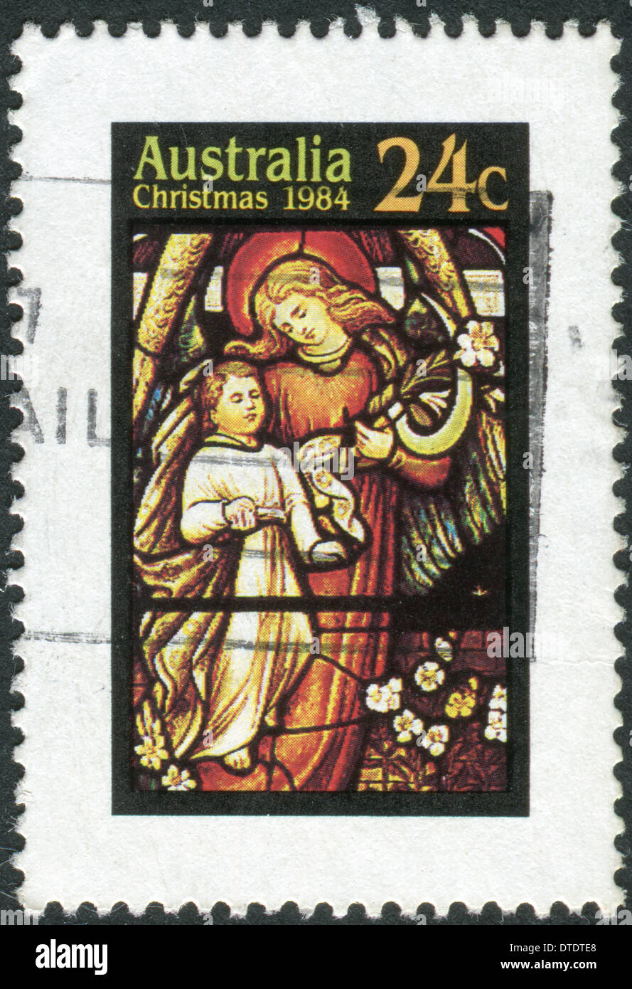 Postage stamp printed in Australia, Christmas Issue, shows Stained ...
