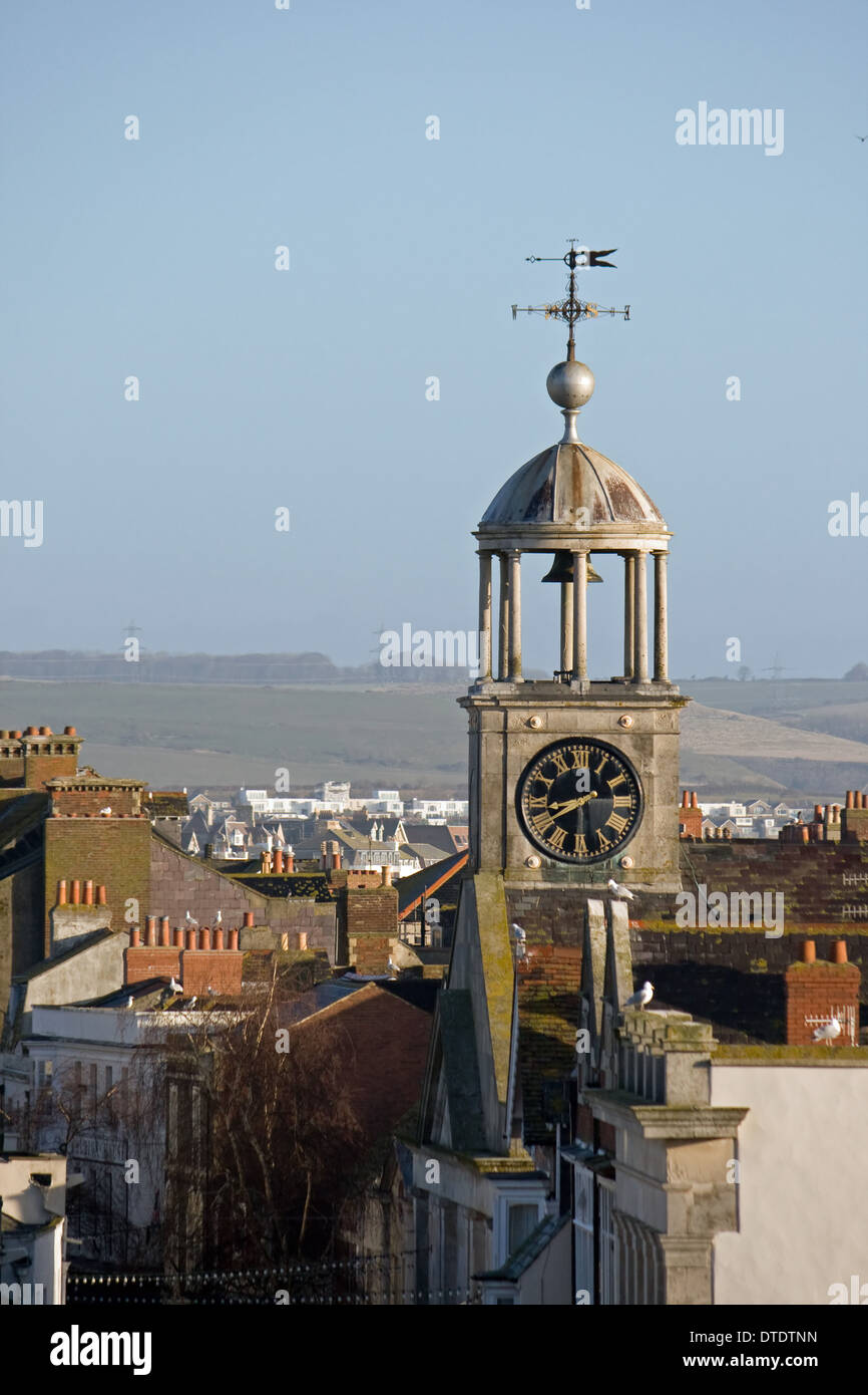 St Marys Church bell tower and Weymouth rooftops Stock Photo - Alamy