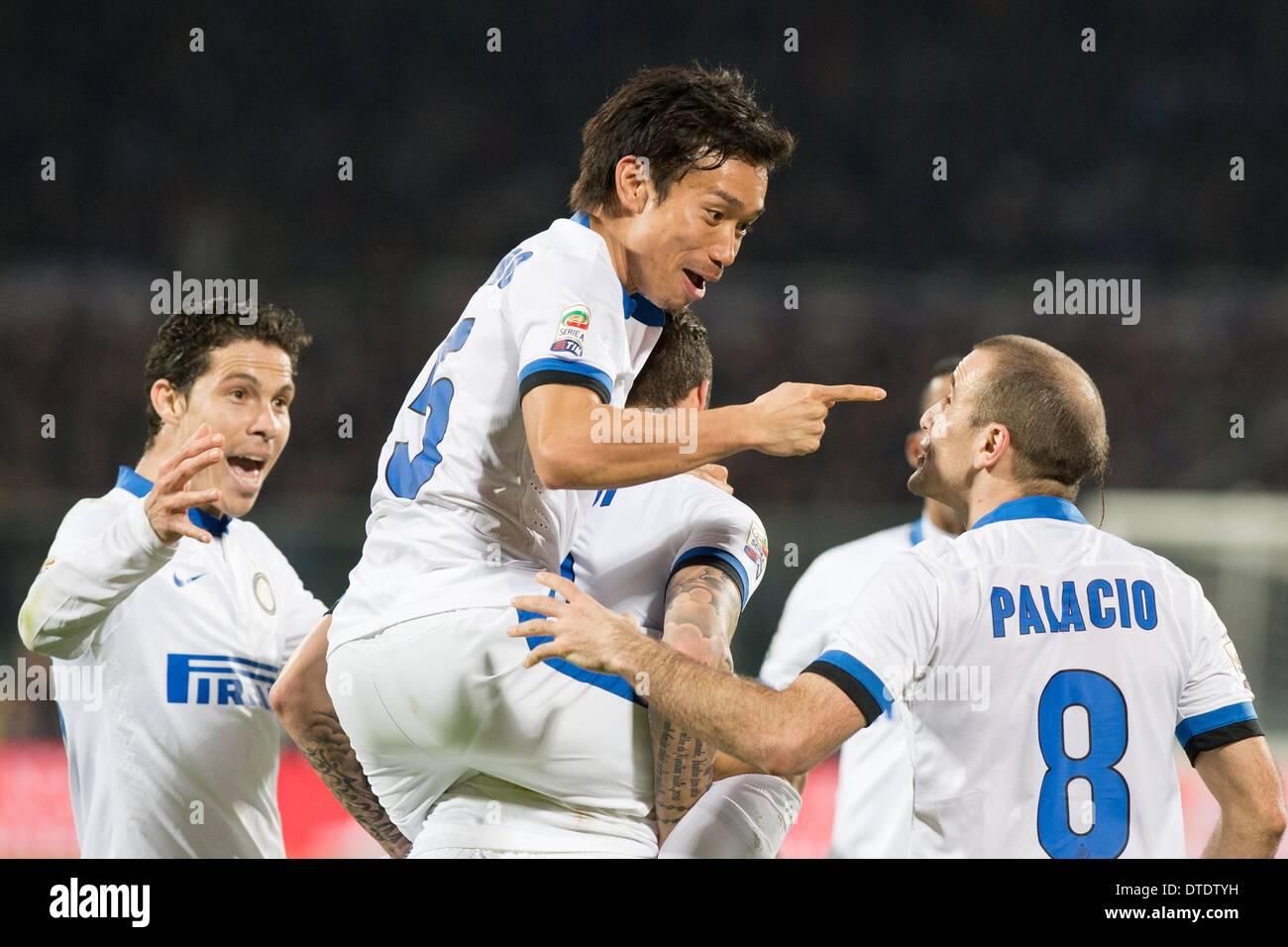 Firenze, Italy. 15th Feb, 2014. (L-R) Hernanes, Yuto Nagatomo, Mauri ...