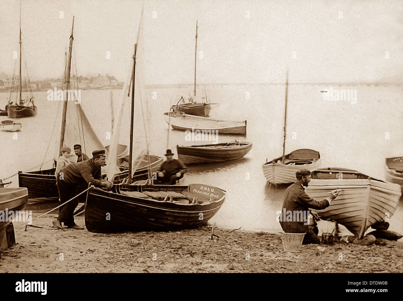 Teignmouth fishermen Victorian period Stock Photo - Alamy