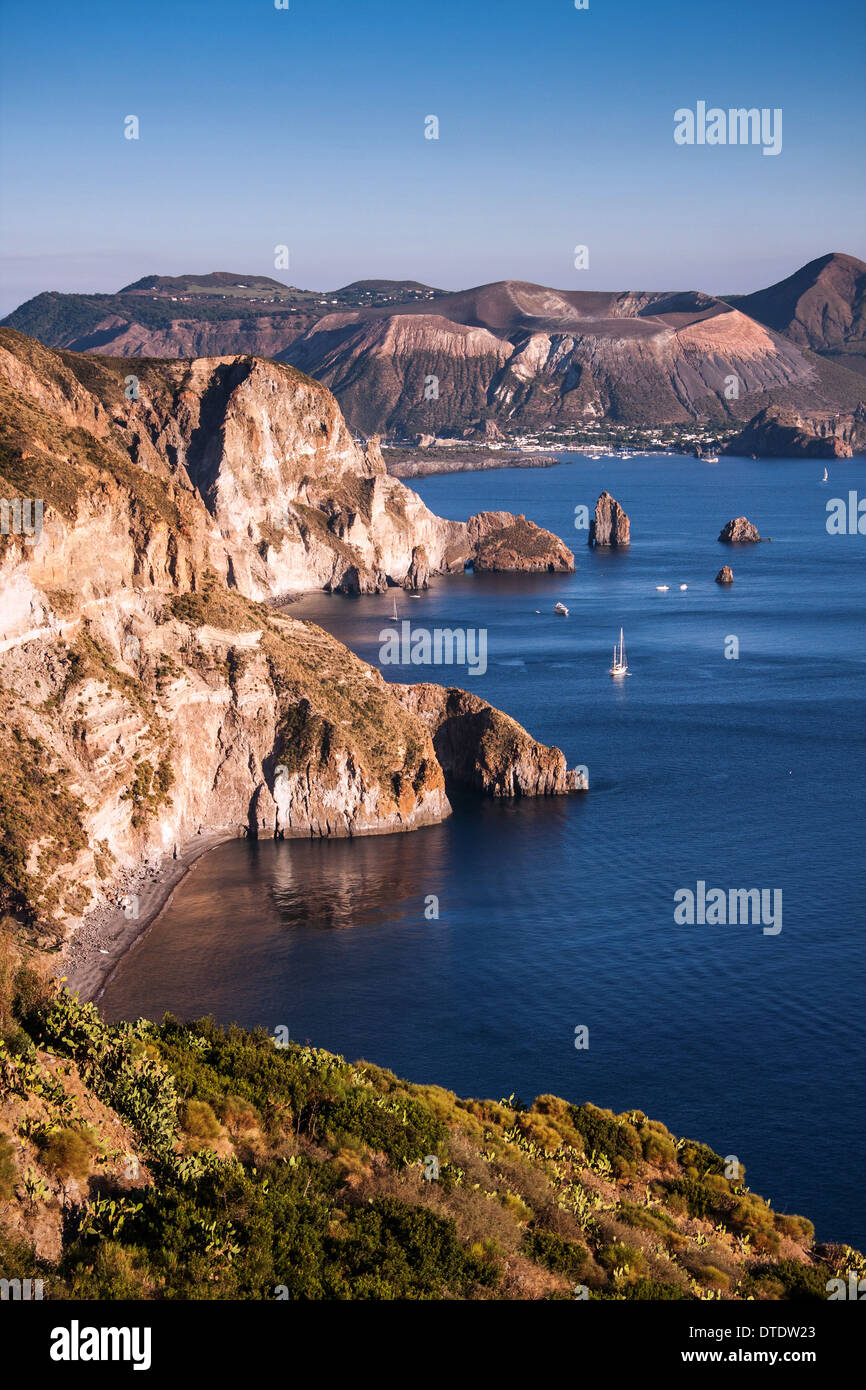 beautiful view on Vulcano island from Lipari island, Sicily, Italy ...
