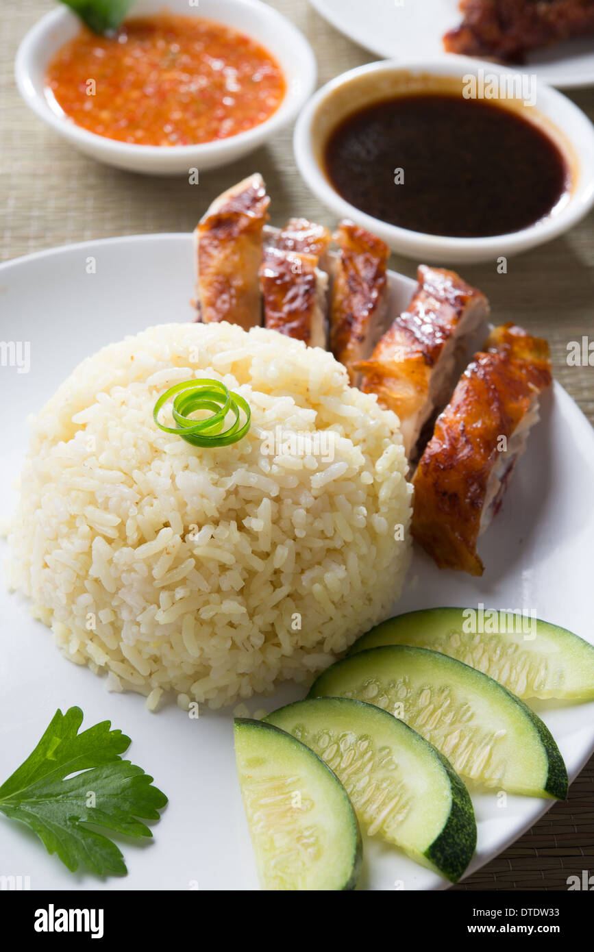 chicken rice. Asian style hainan chicken rice closeup Stock Photo - Alamy